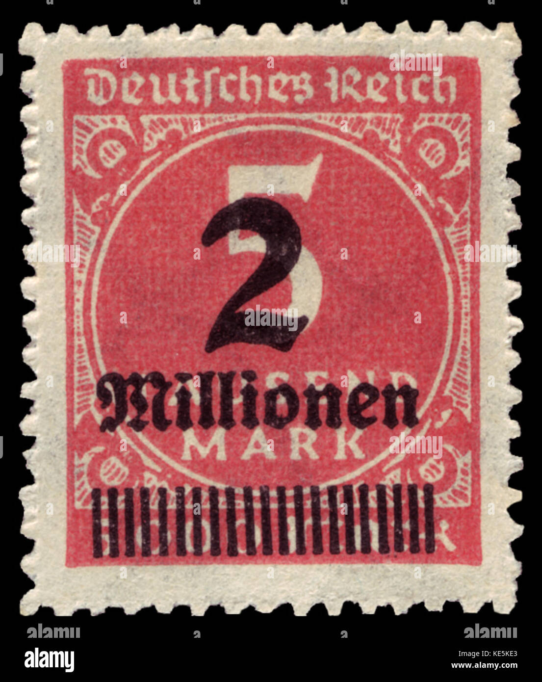 A German postal stamp issued in 1923, featuring a design with numbers ...