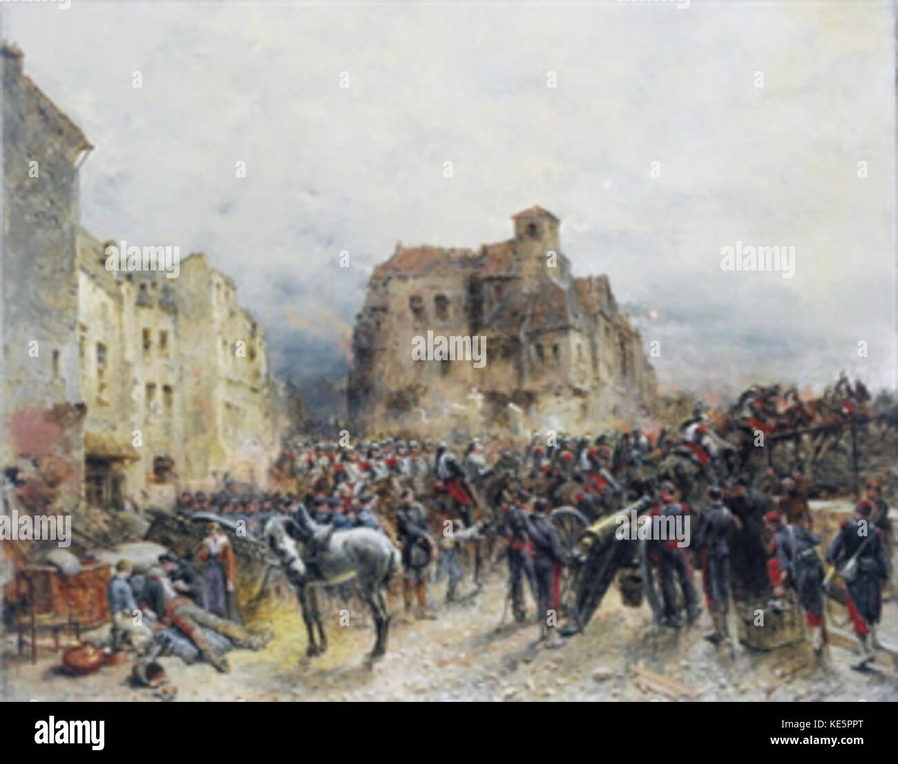Army advancing through a ruined town Stock Photo - Alamy