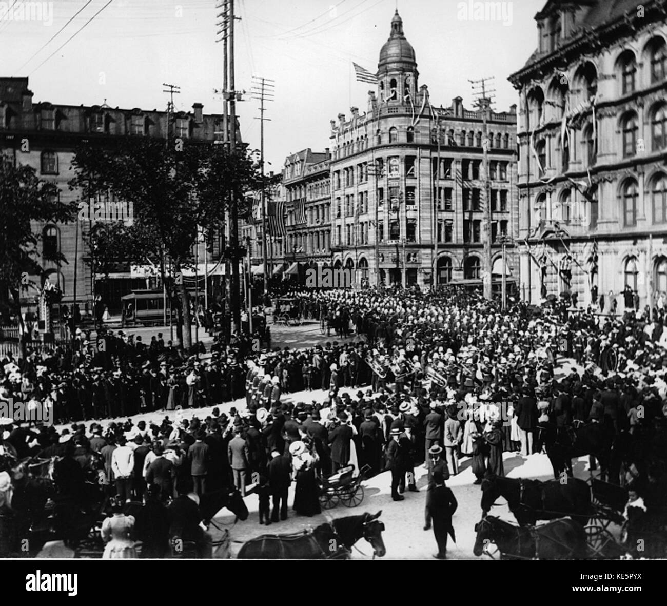 Church parade of 5th Battalion, Victoria Square, Montreal Stock Photo ...