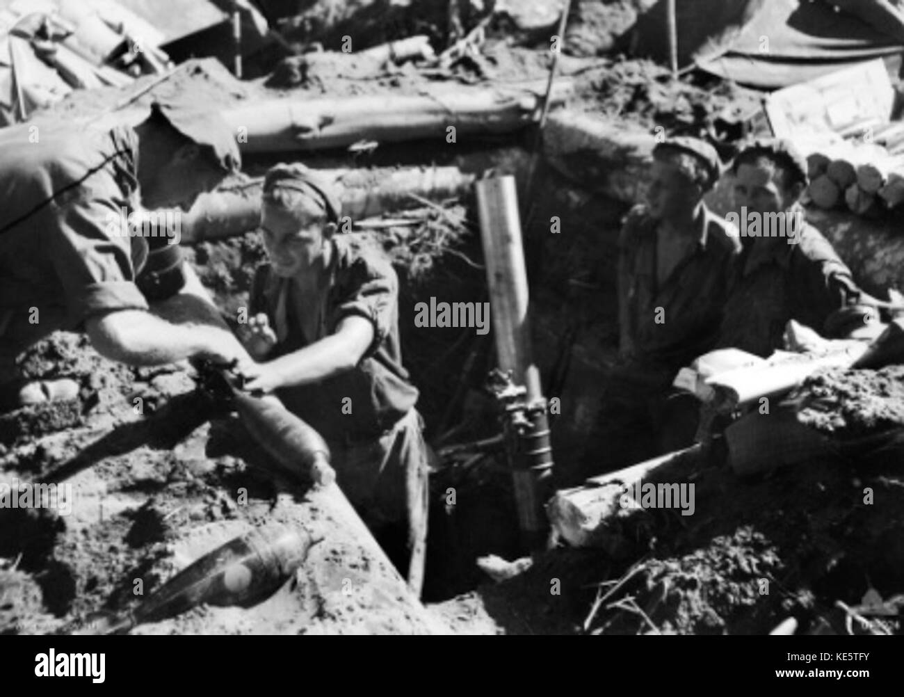 This image depicts the use of mortar fire during the Battle of Tsimba ...