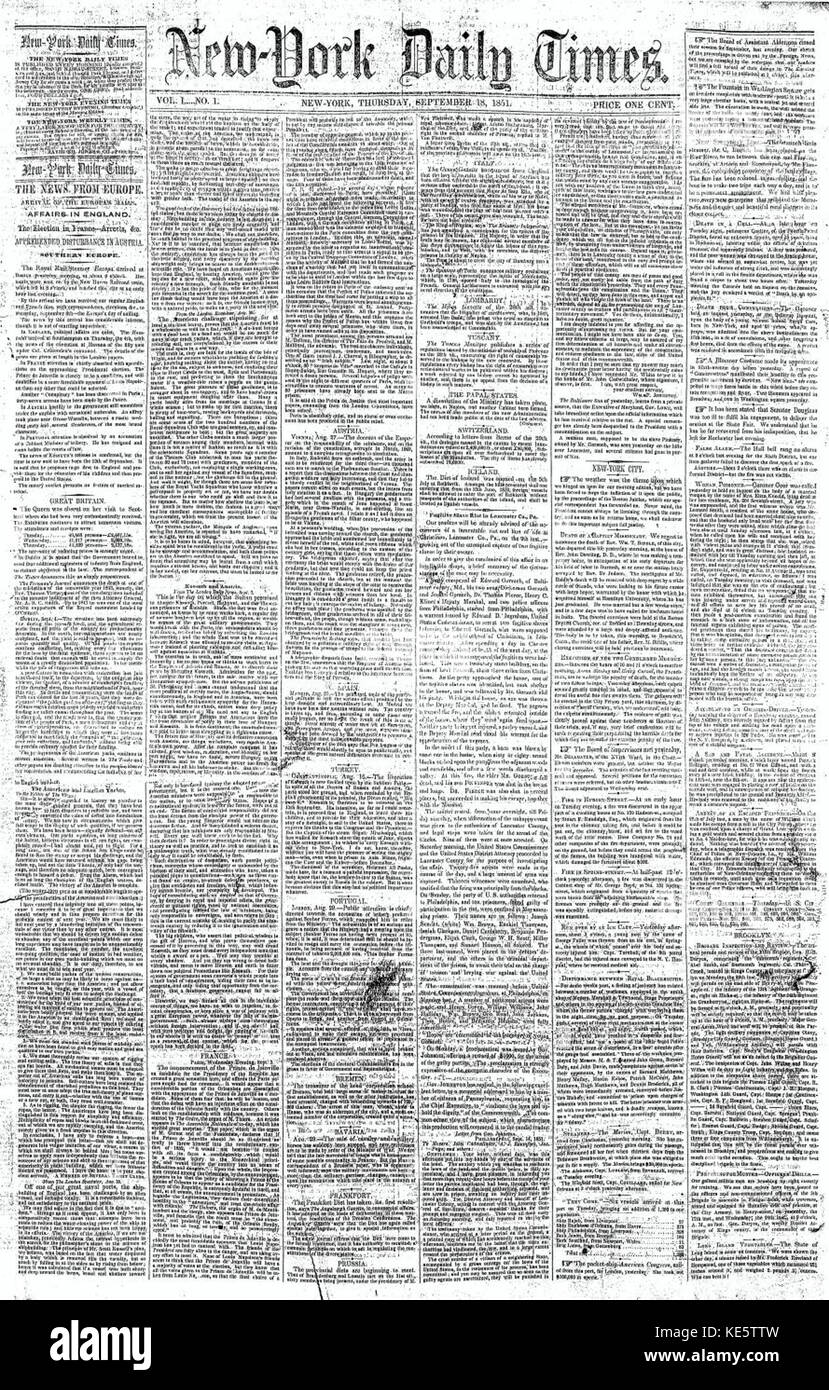 The New York Daily Times first issue Stock Photo - Alamy