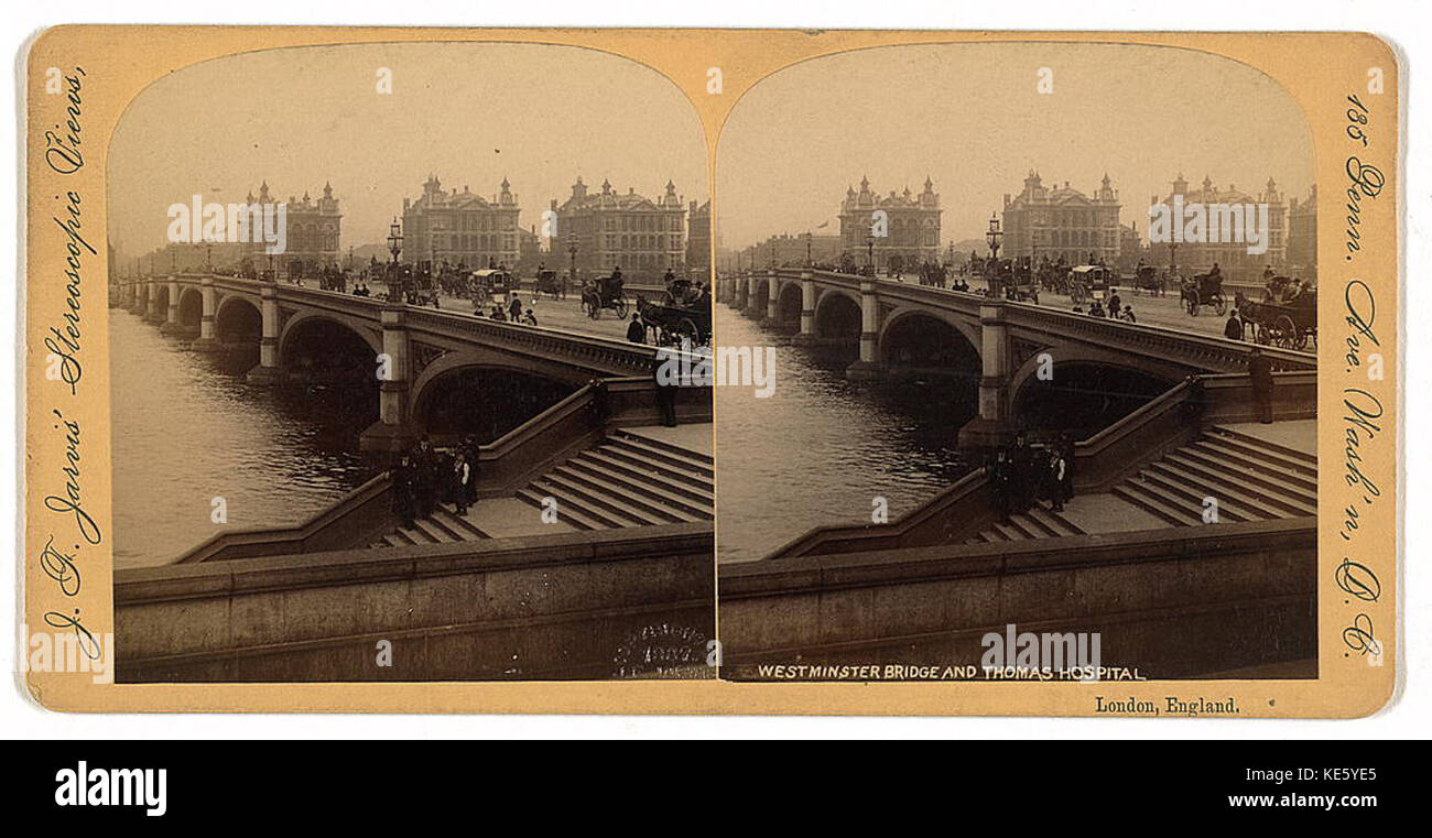 Westminster Bridge and Thomas Hospital London England c. 1887 Stock ...