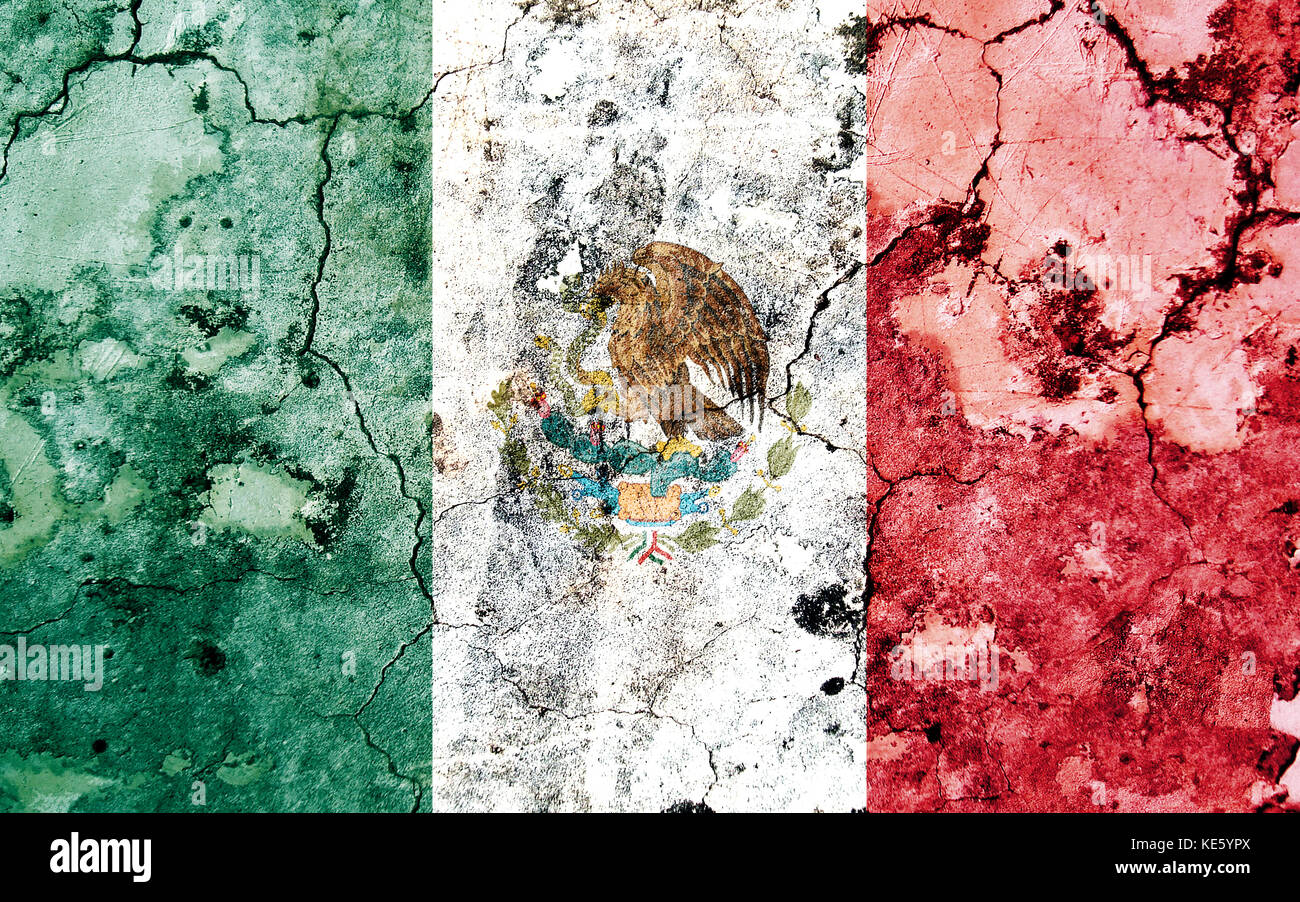 Old cracked wall with painted flag, flag of Mexico Stock Photo - Alamy