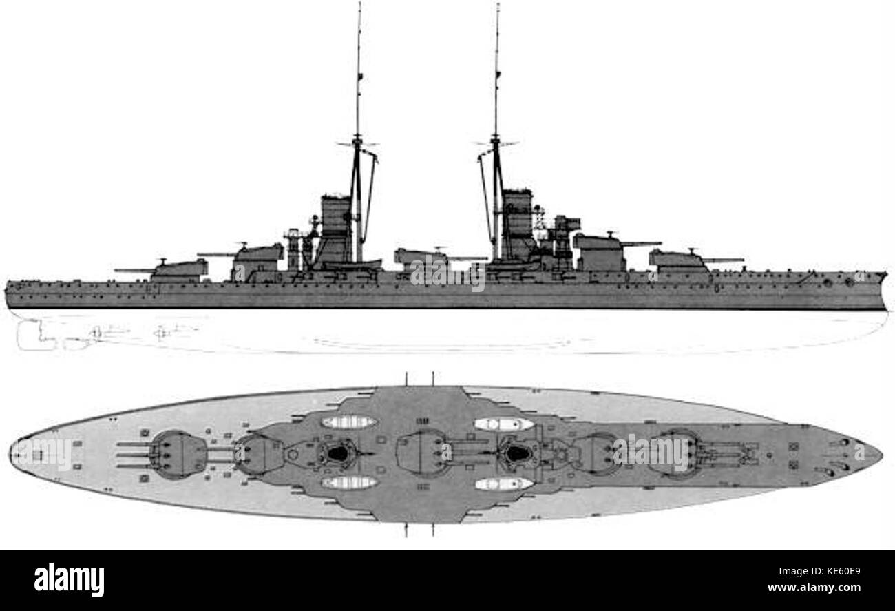 Drawing of Conte di Cavour class battleships Stock Photo - Alamy