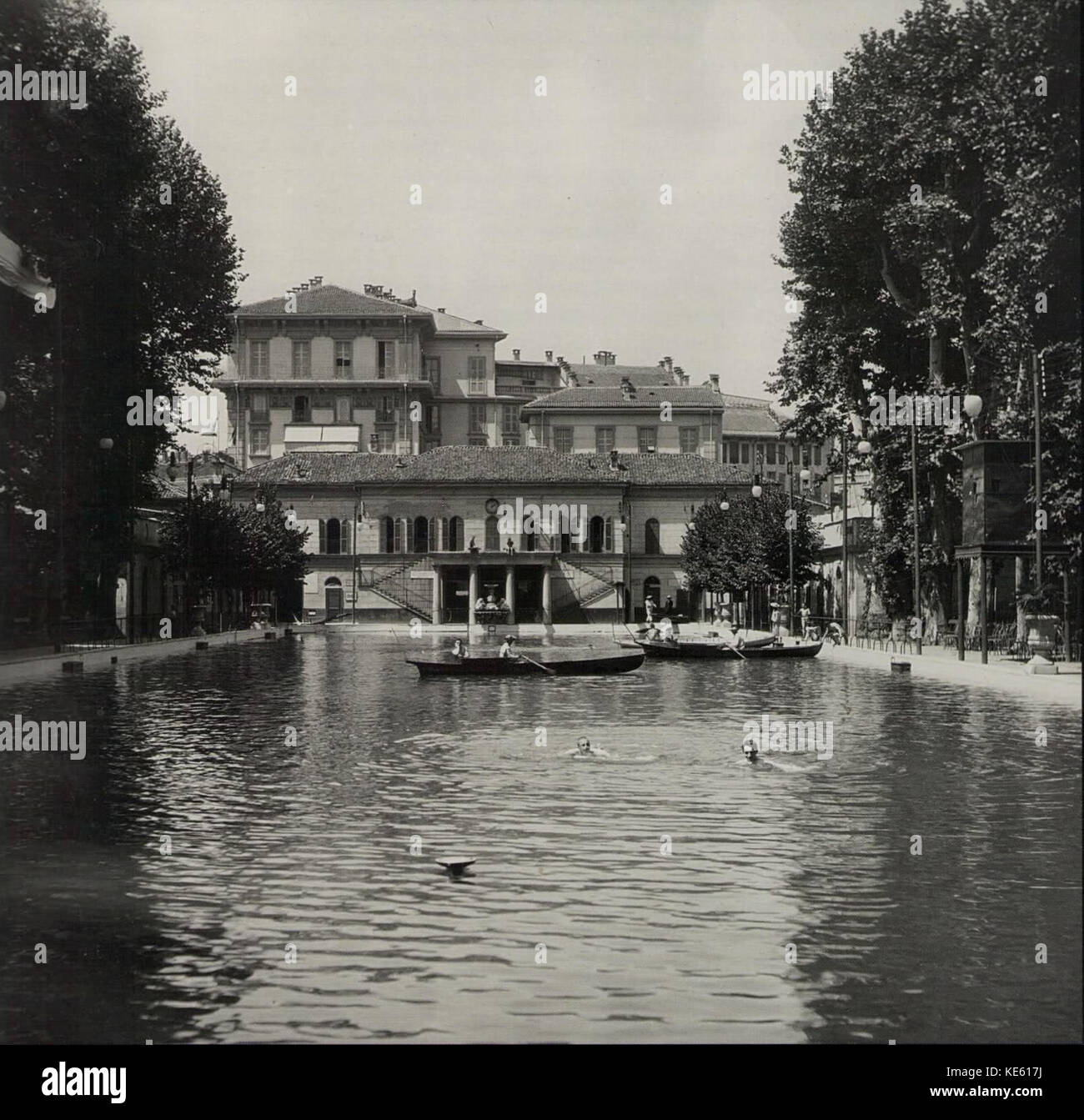 This photograph depicts the Bagni di Diana in Milan, Italy. A historic ...