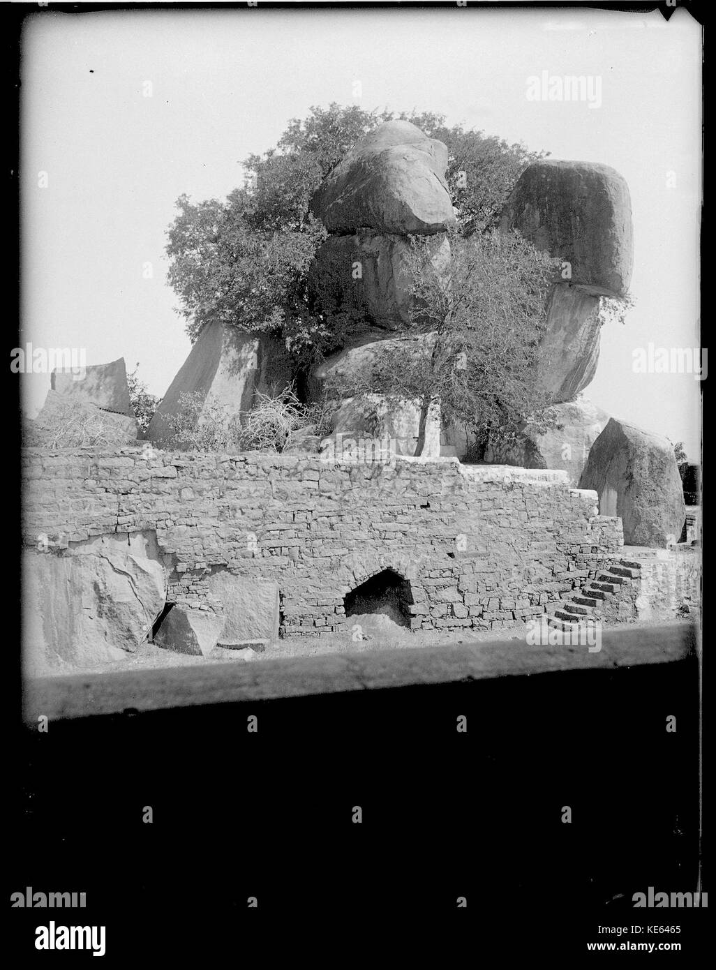 The stone foundation shown here is part of an ancient structure in ...