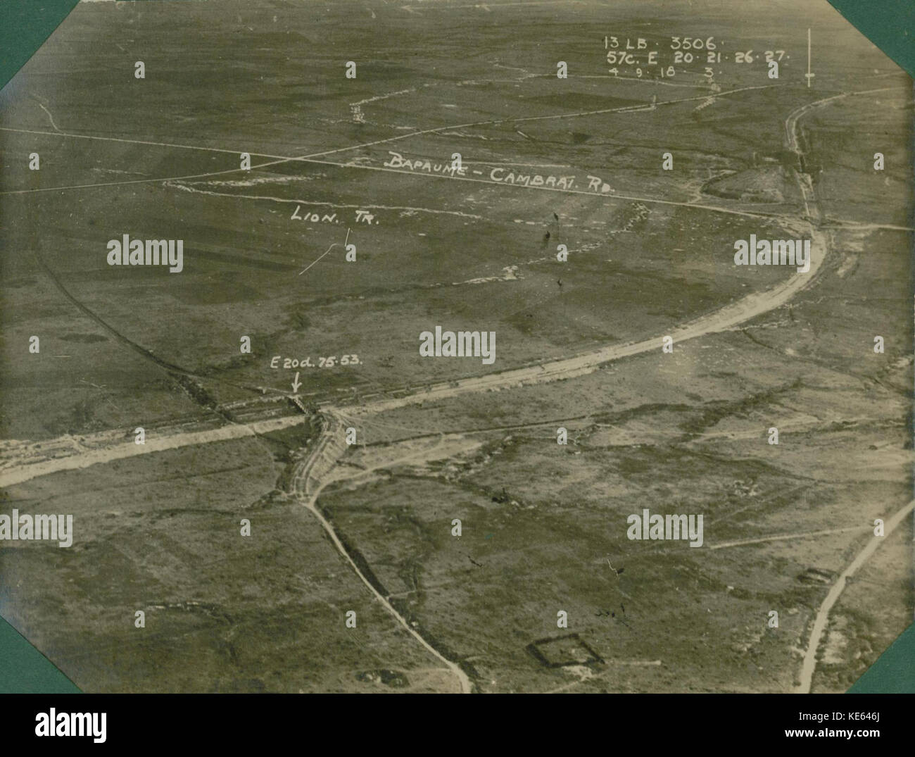 WW1 Aerial photograph Canal du Nord and Bapaume Cambrai Road Stock ...