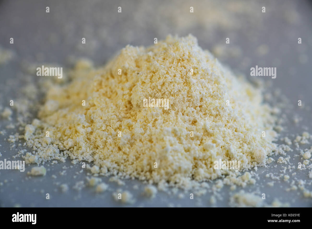 Chemical substances in close up powder from the chemical kit with macro ...