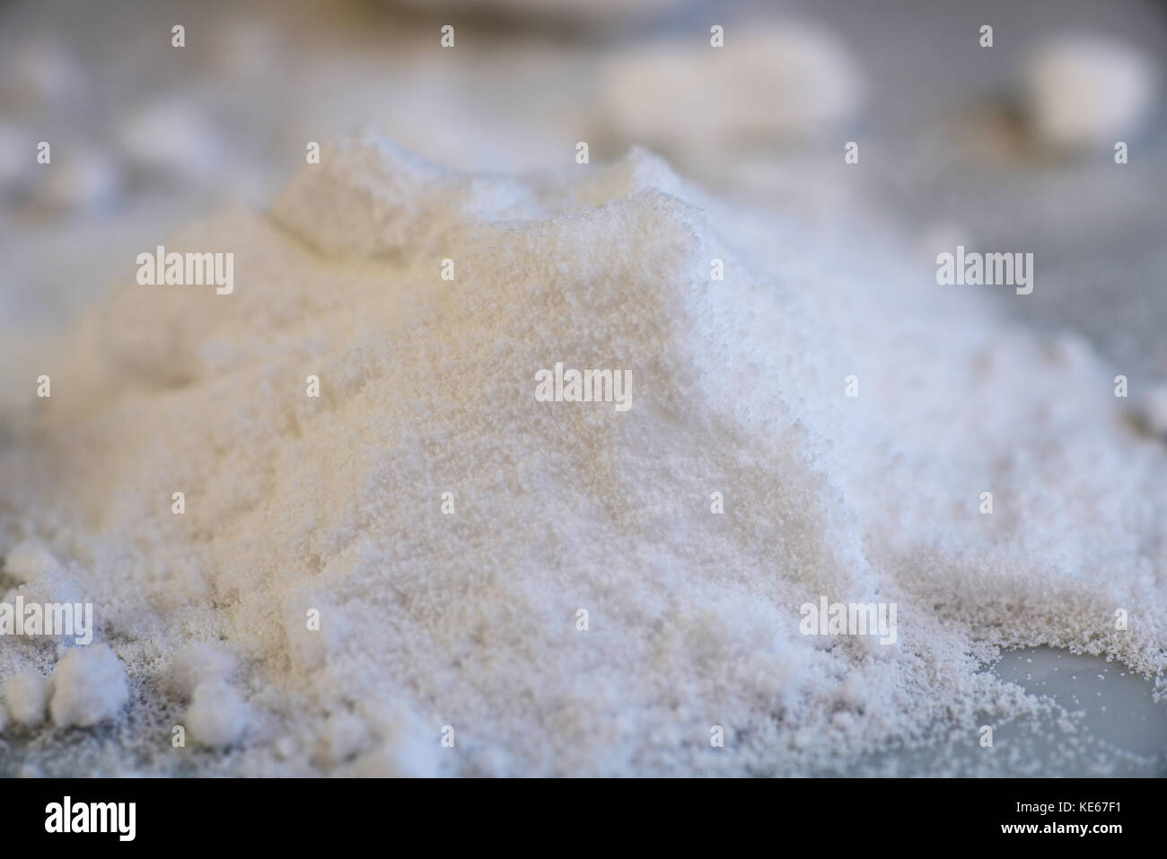 Chemical substances in close up powder from the chemical kit with macro ...