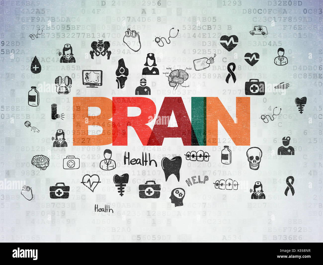 Health concept: Brain on Digital Data Paper background Stock Photo - Alamy