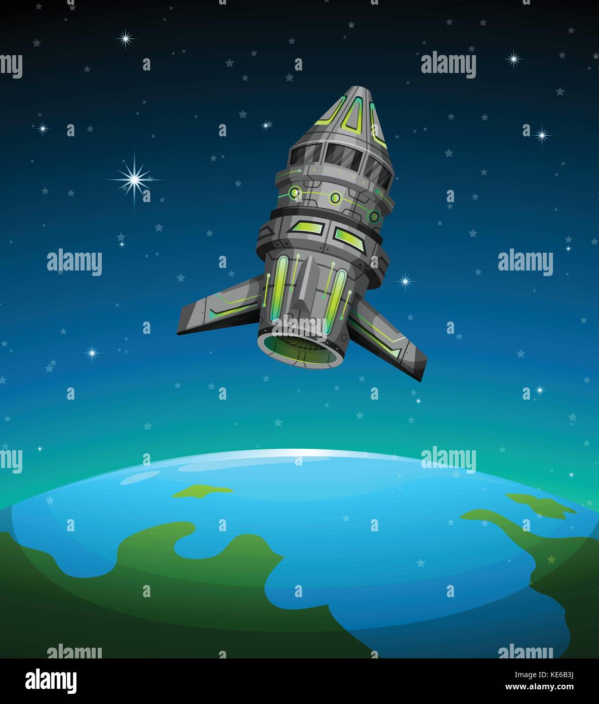 Spaceship floating in the dark space illustration Stock Vector Image ...