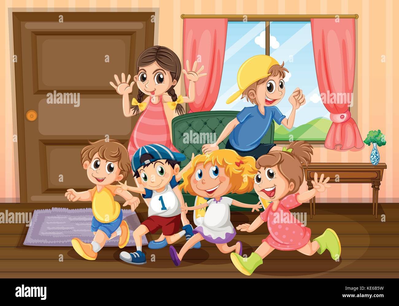 Children running around the room illustration Stock Vector Image & Art ...
