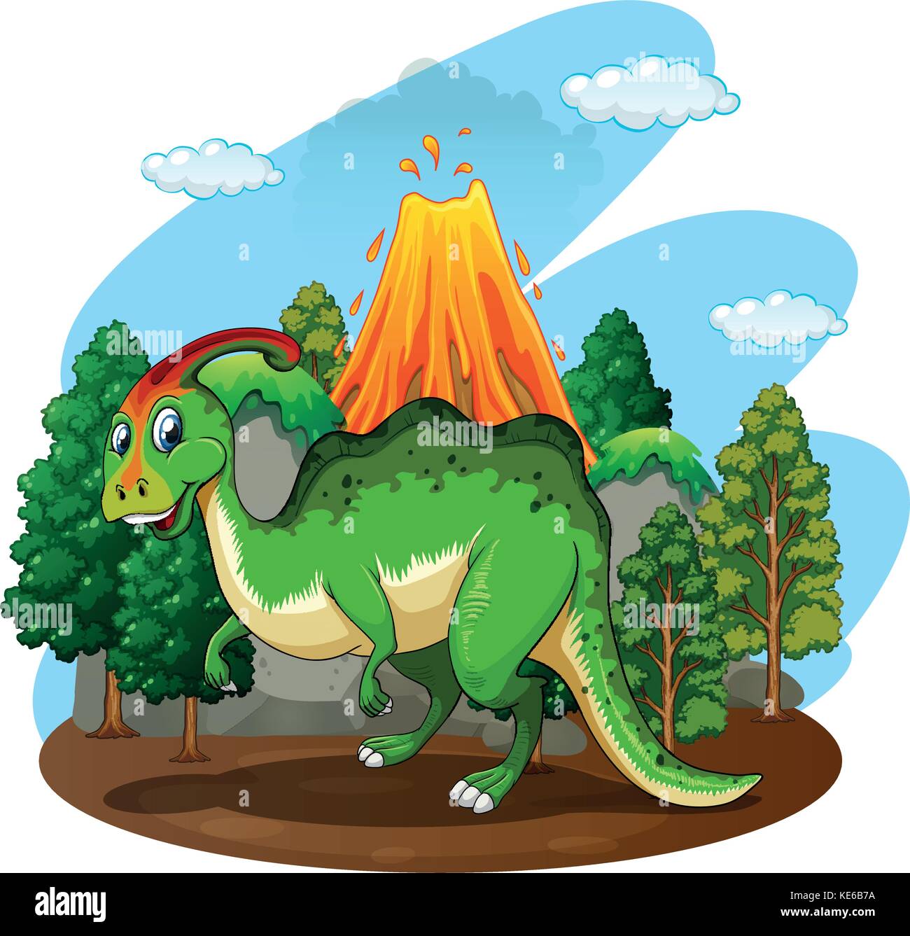 Green dinosaur in the forest illustration Stock Vector Image & Art - Alamy