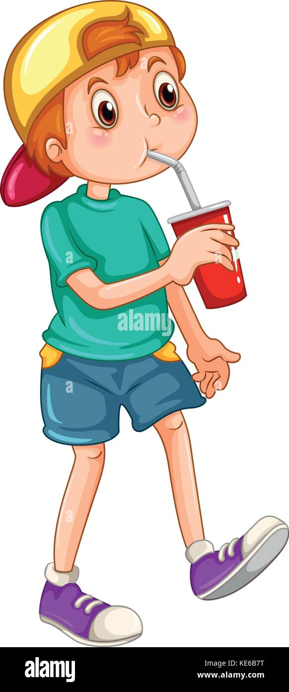 Boy Sipping Juice Clipart