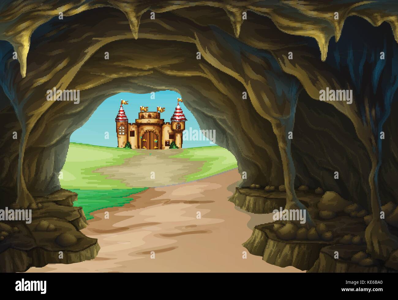 View of cave and castle illustration Stock Vector Image & Art - Alamy