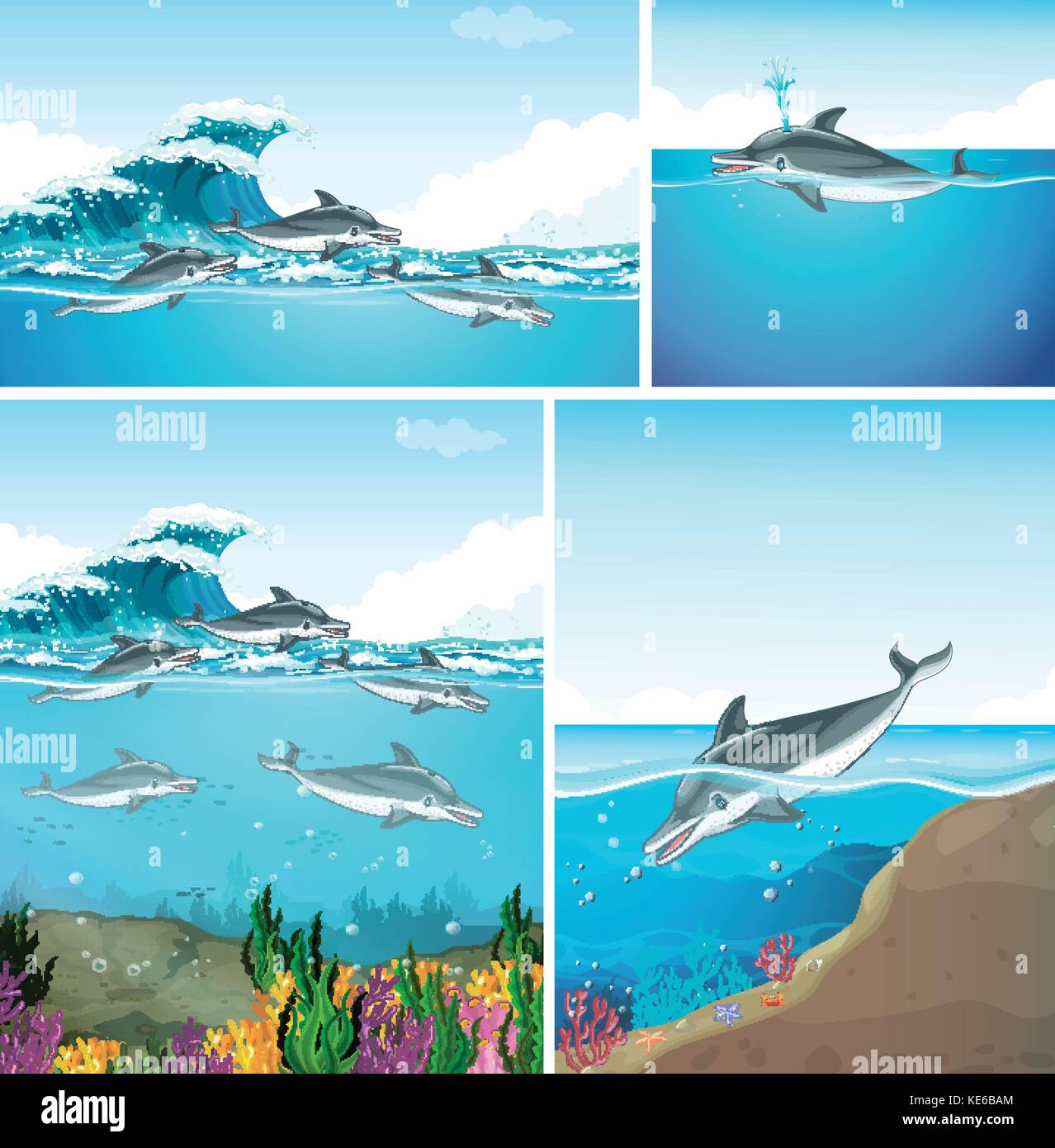Dolphins swimming in the ocean illustration Stock Vector Image & Art ...
