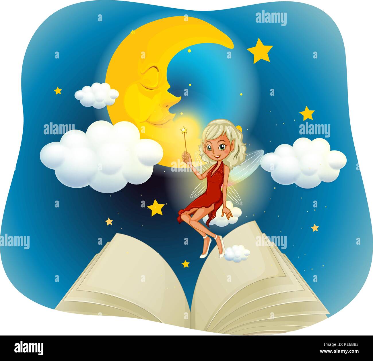 Fairy flying in the sky at night time illustration Stock Vector Image ...