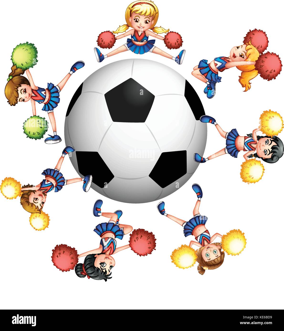 Cheerleaders dancing around soccer ball illustration Stock Vector Image ...
