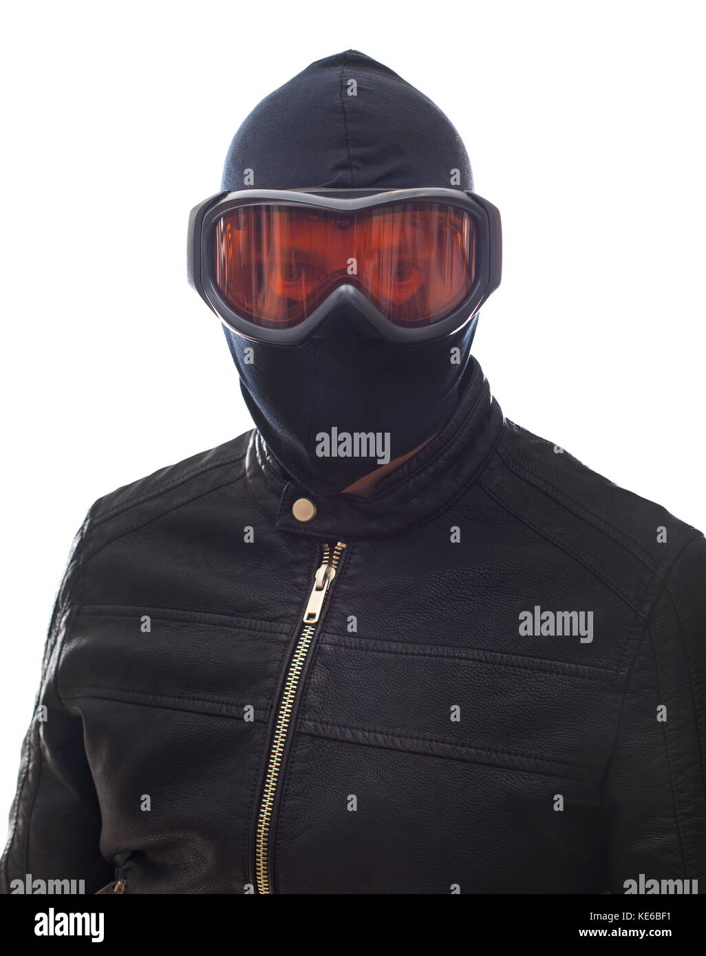 Dangerous burglar dressed in black wearing a mask on head - isolated ...