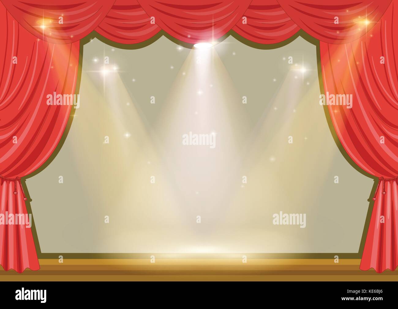 Empty stage with red curtain and lights illustration Stock Vector Image ...
