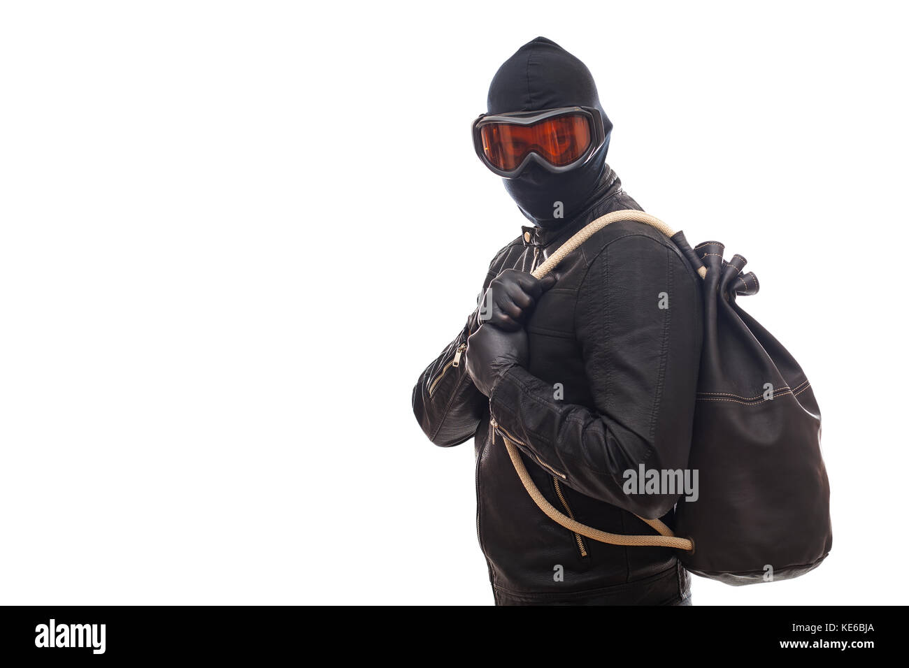 Dangerous burglar dressed in black wearing a mask on head - isolated ...