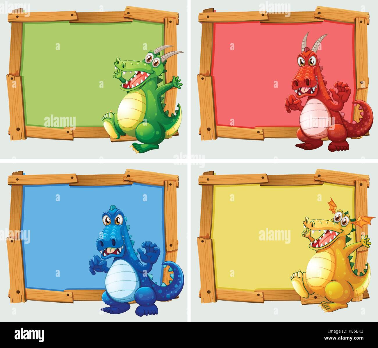 Wooden frame with dragons illustration Stock Vector Image & Art - Alamy