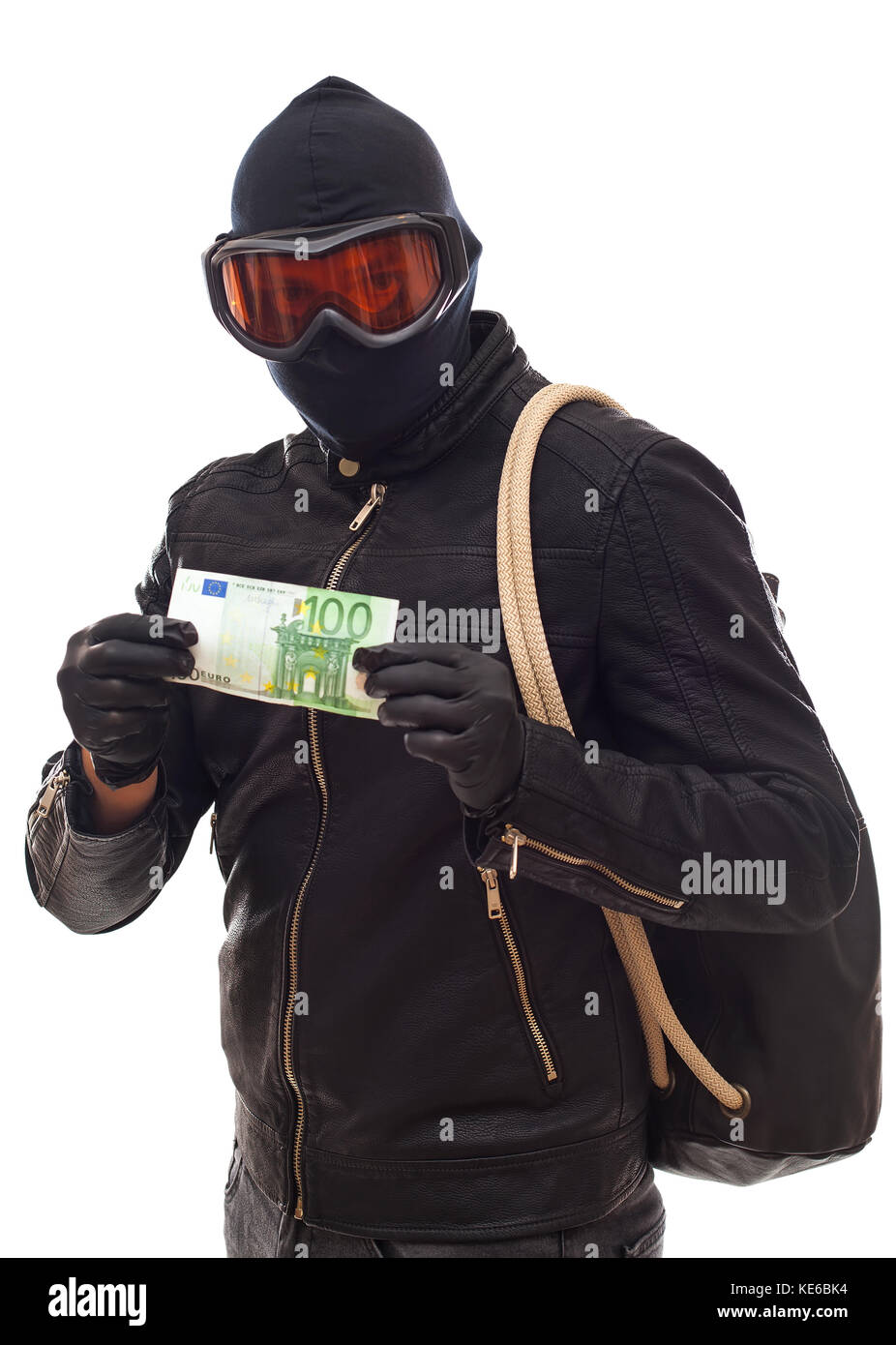 Dangerous burglar dressed in black wearing a mask on head - isolated ...