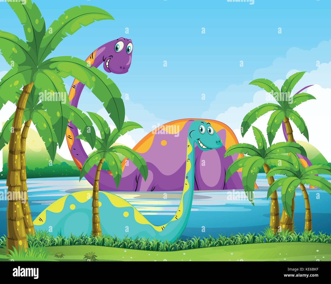 Dinosaur having fun in the lake illustration Stock Vector Image & Art ...