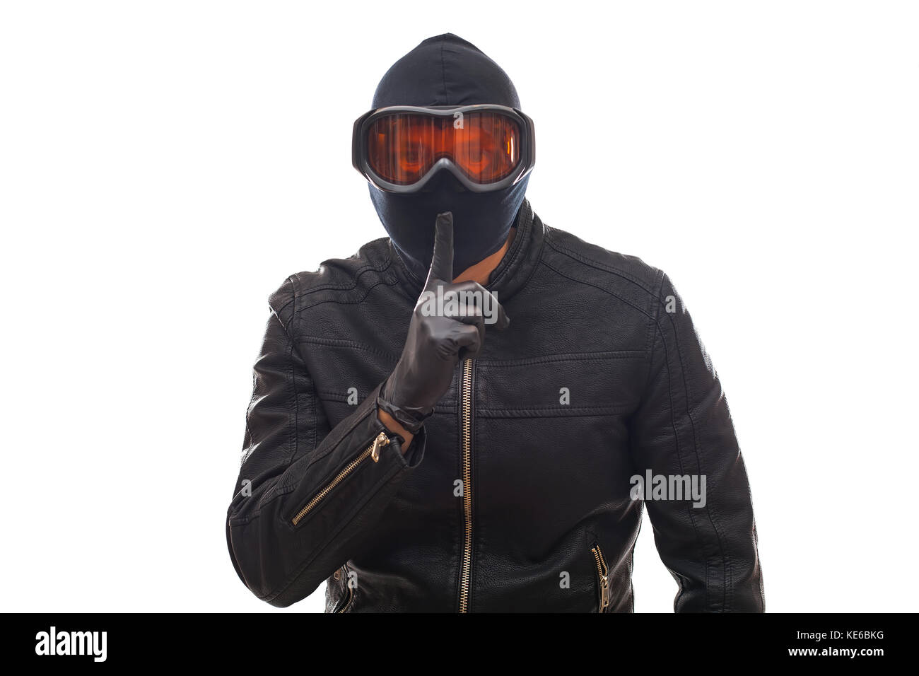 Dangerous burglar dressed in black wearing a mask on head - isolated ...