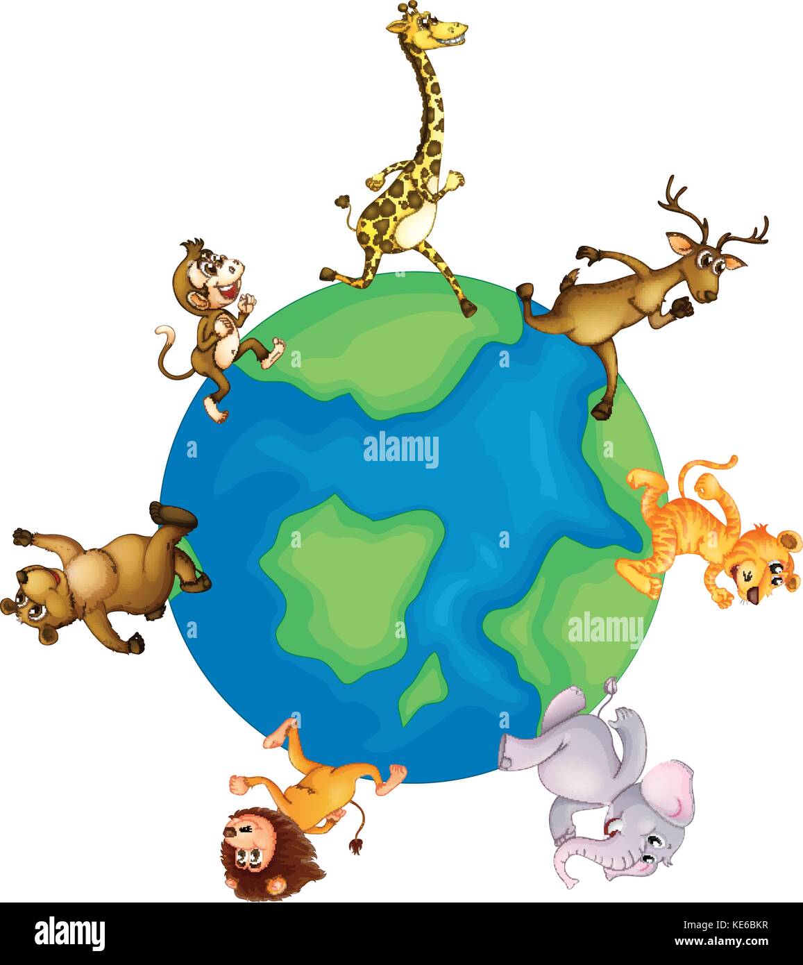 Wild animals running around the earth illustration Stock Vector Image ...