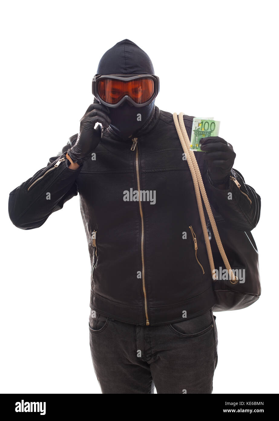 Dangerous burglar dressed in black wearing a mask on head - isolated ...