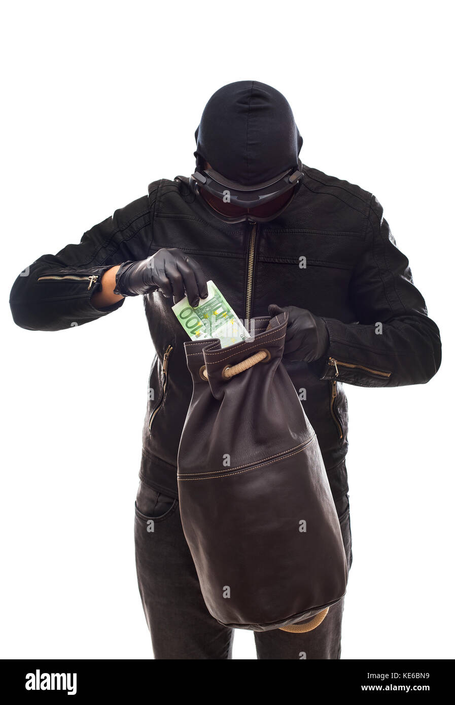 Dangerous burglar dressed in black wearing a mask on head - isolated ...