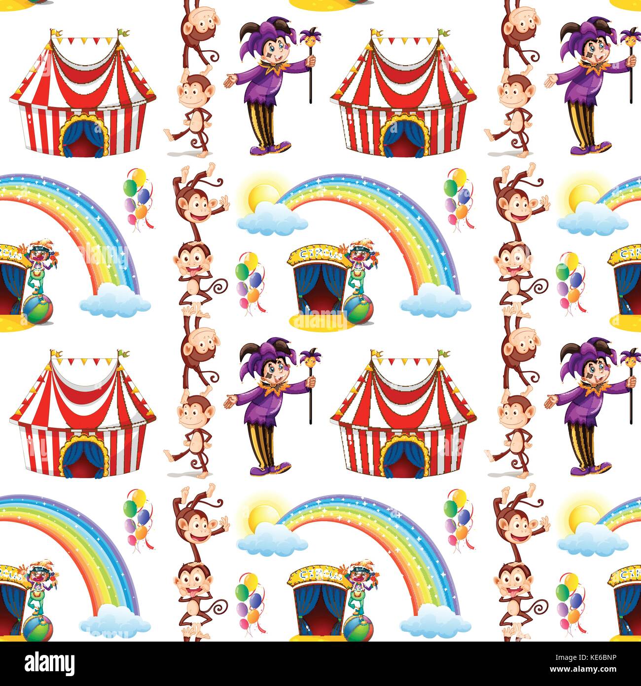 Seamless background design with jester and monkeys illustration Stock ...