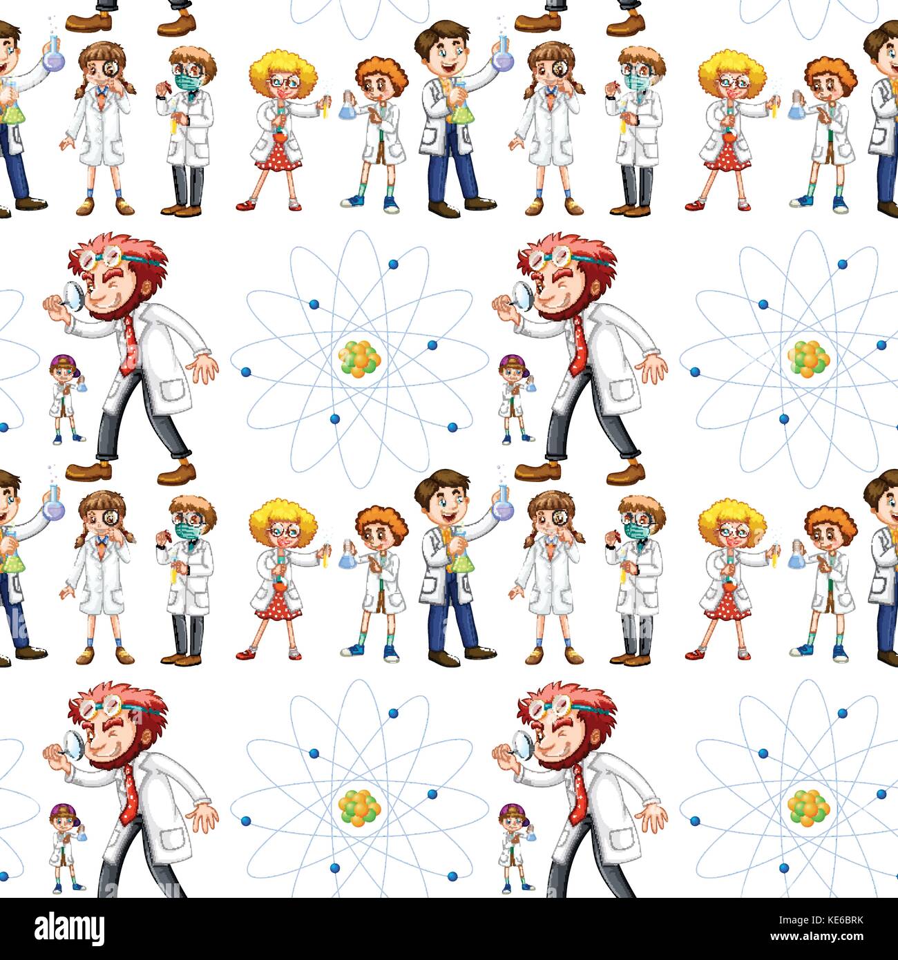 Seamless background with scientists and symbol illustration Stock ...