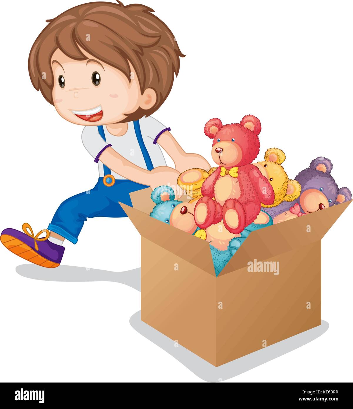 Little boy pulling box of teddy bears illustration Stock Vector Image ...