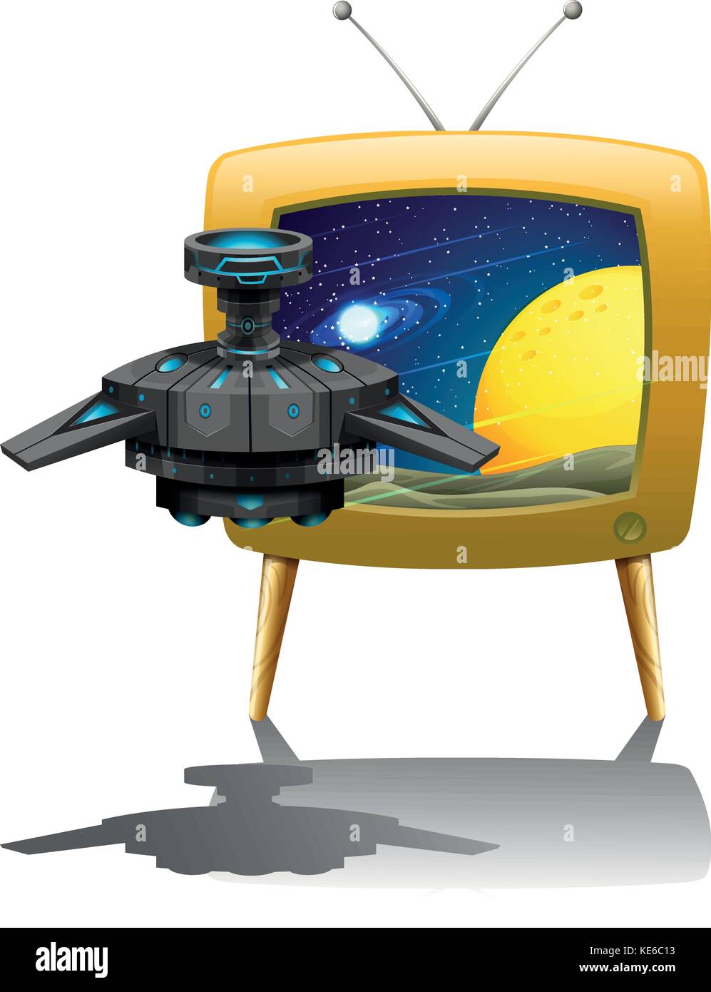 Television screen with spaceship flying illustration Stock Vector Image ...