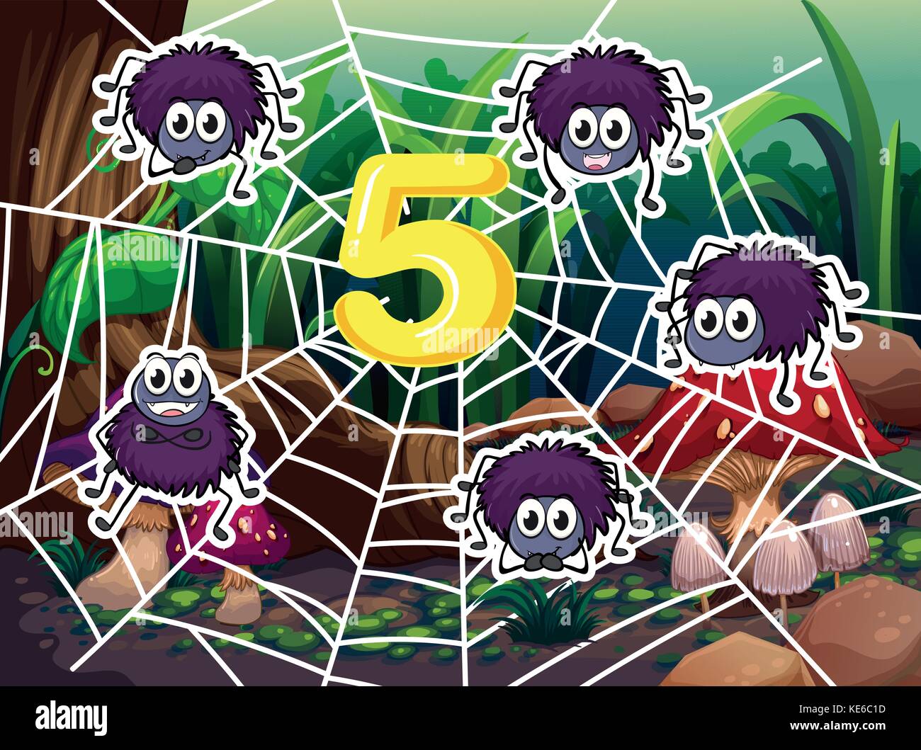 Five spiders around number 5 illustration Stock Vector Image & Art - Alamy