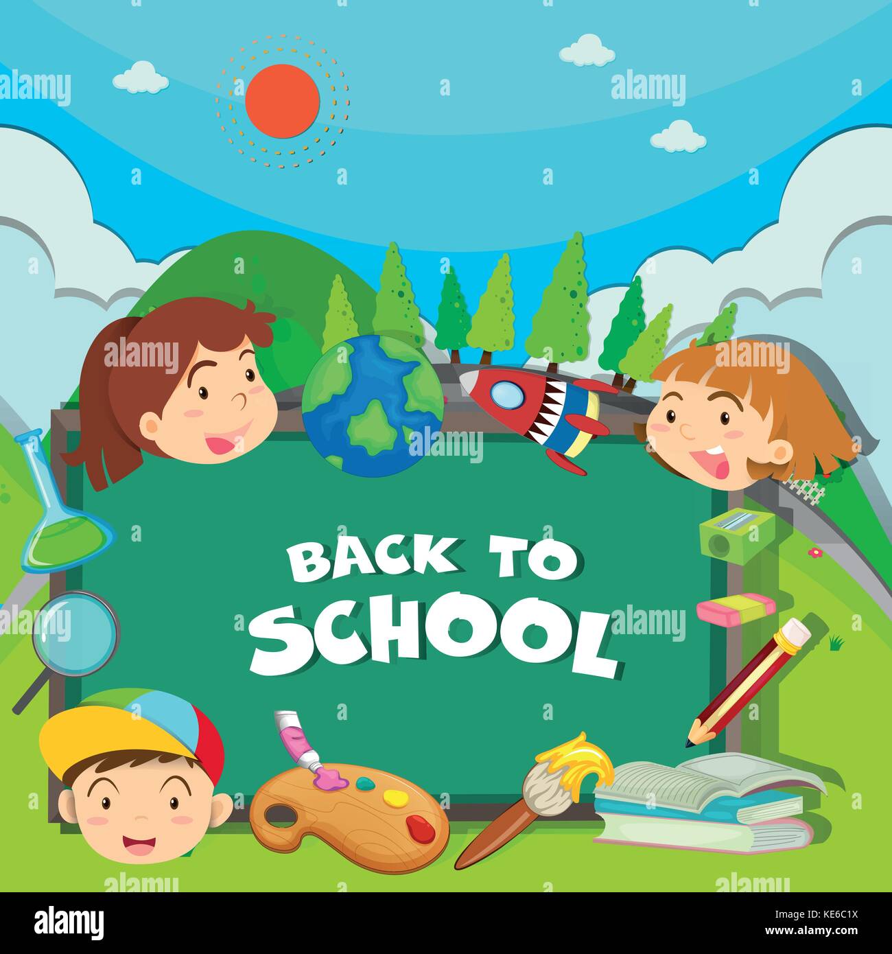 Back to school theme with children illustration Stock Vector Image ...