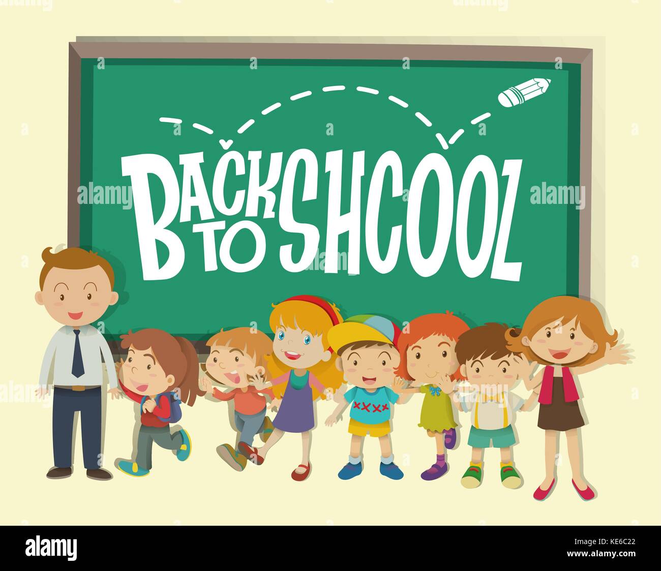 Back to school theme with teacher and students illustration Stock ...