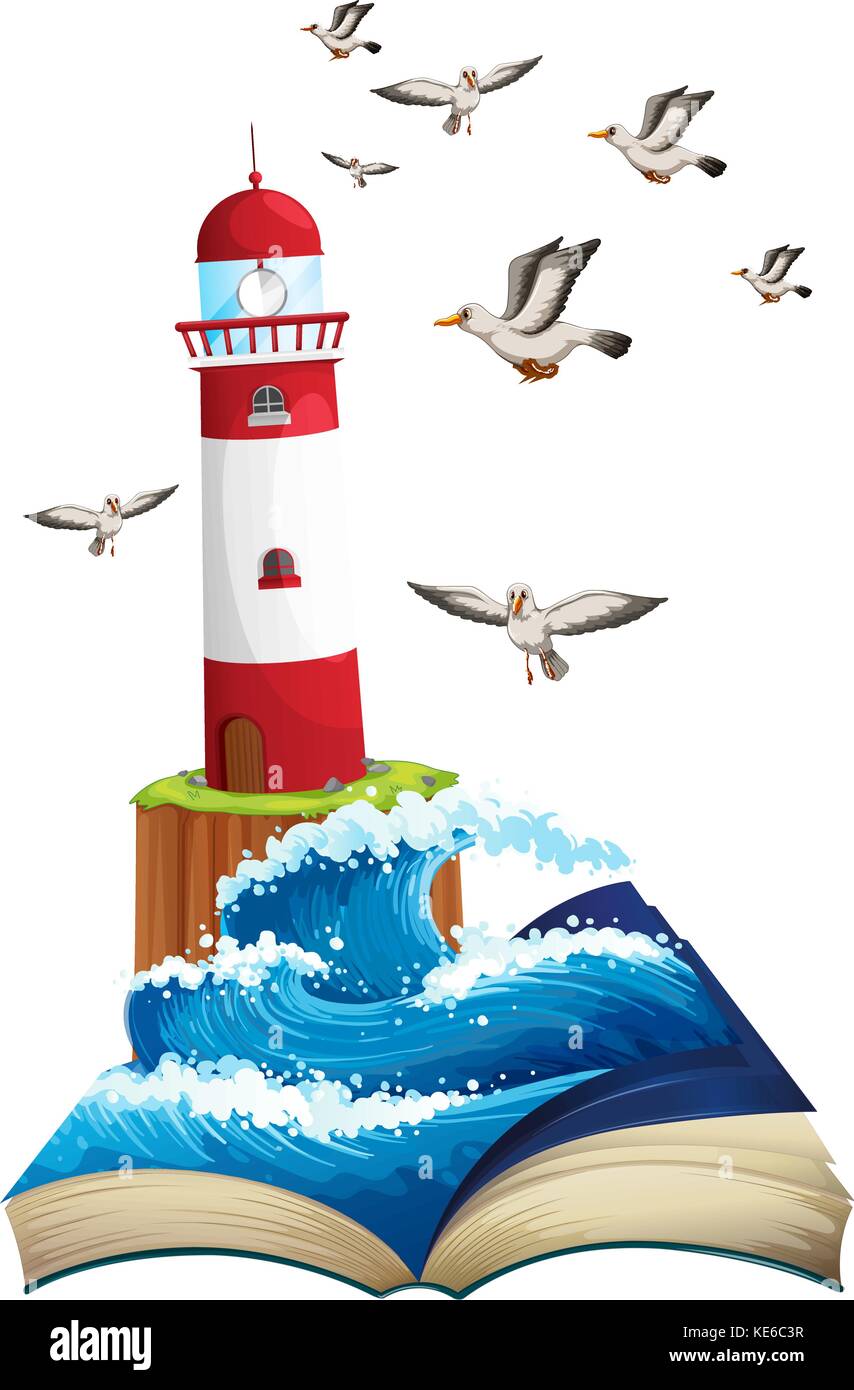Lighthouse and seagulls at sea illustration Stock Vector Image & Art ...
