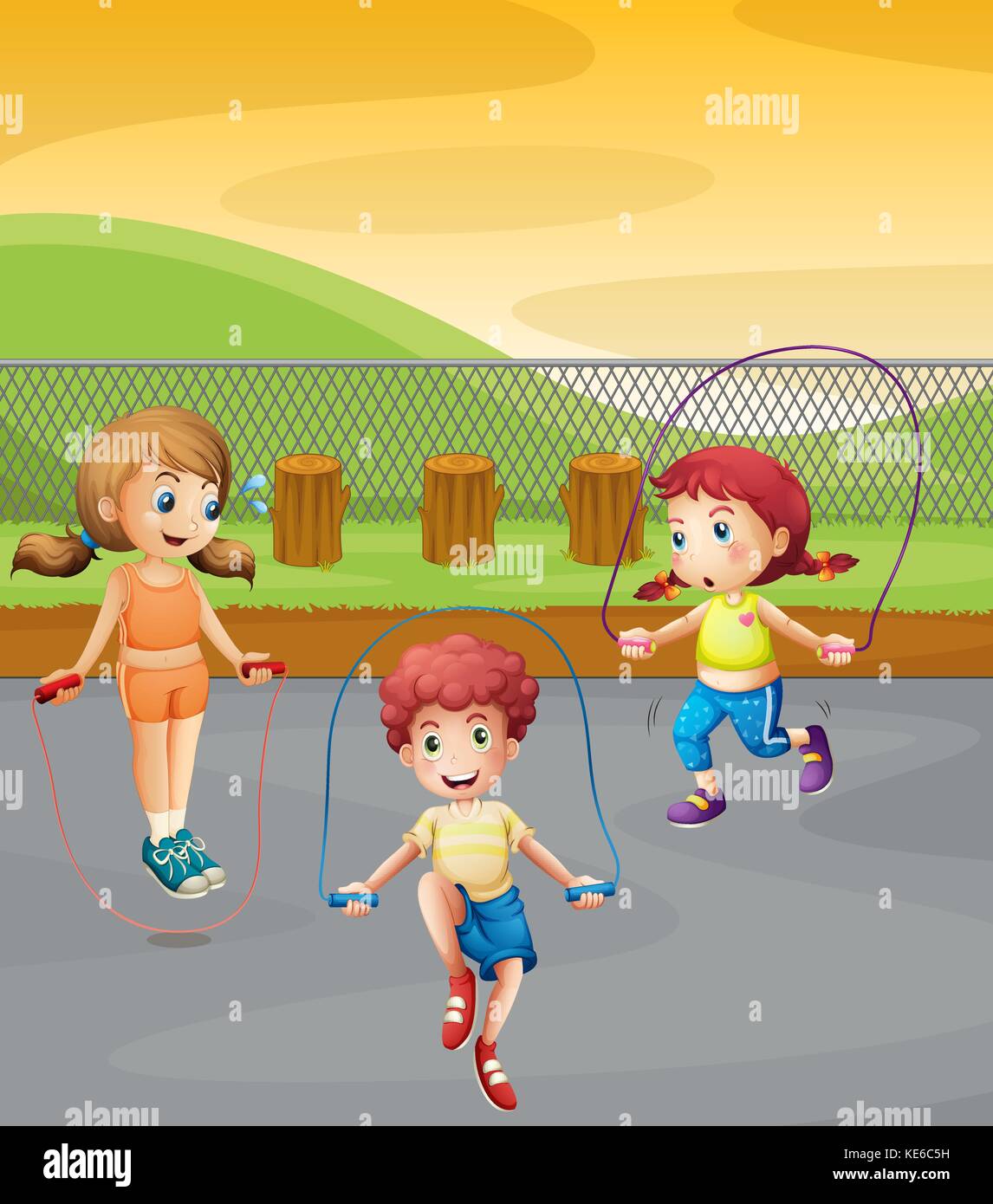 Young boy jumping rope Stock Vector Images - Alamy