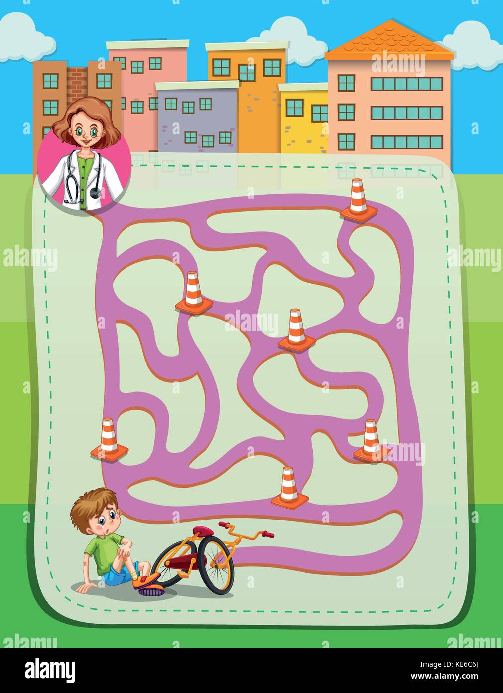 Maze template with doctor and boy illustration Stock Vector Image & Art ...