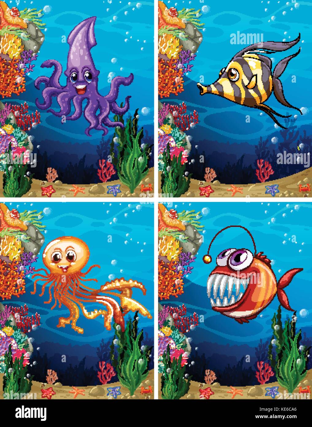 Sea monsters swimming under the sea illustration Stock Vector Image ...