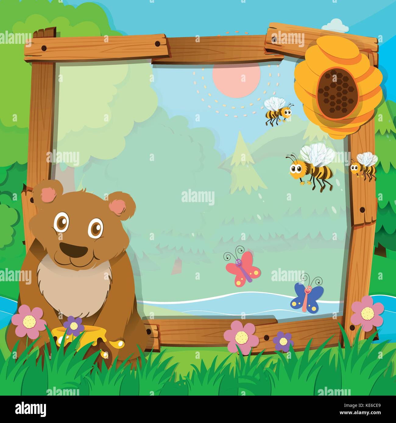 Border design with bear and bees illustration Stock Vector Image & Art ...