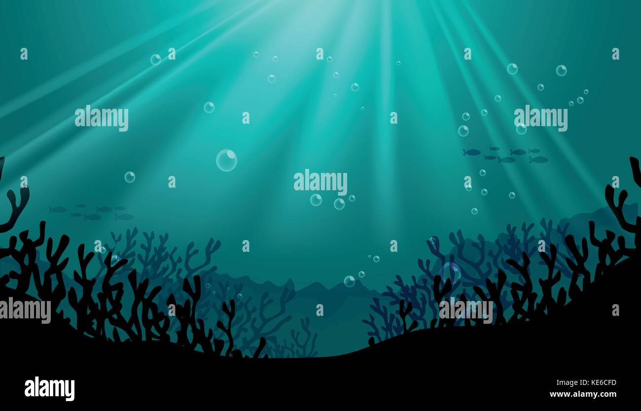 Silhouette underwater scene with coral reef illustration Stock Vector ...