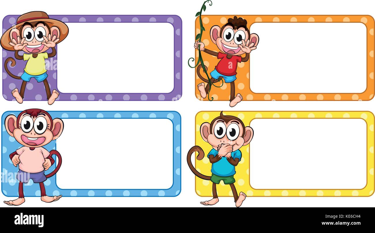 Labels with happy monkeys illustration Stock Vector Image & Art - Alamy