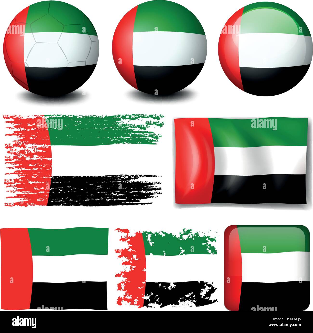 United of Arab Emirates flag in different designs illustration Stock ...