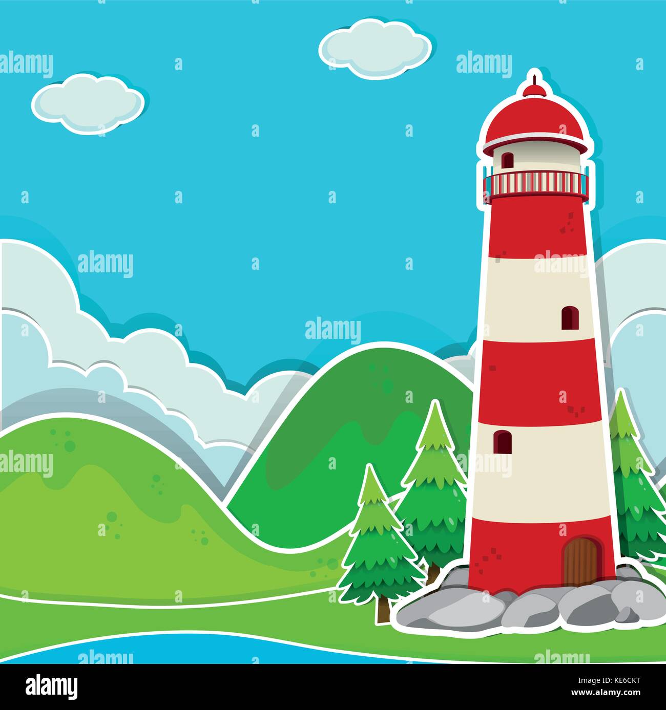 Lighthouse on green island Stock Vector Images - Alamy