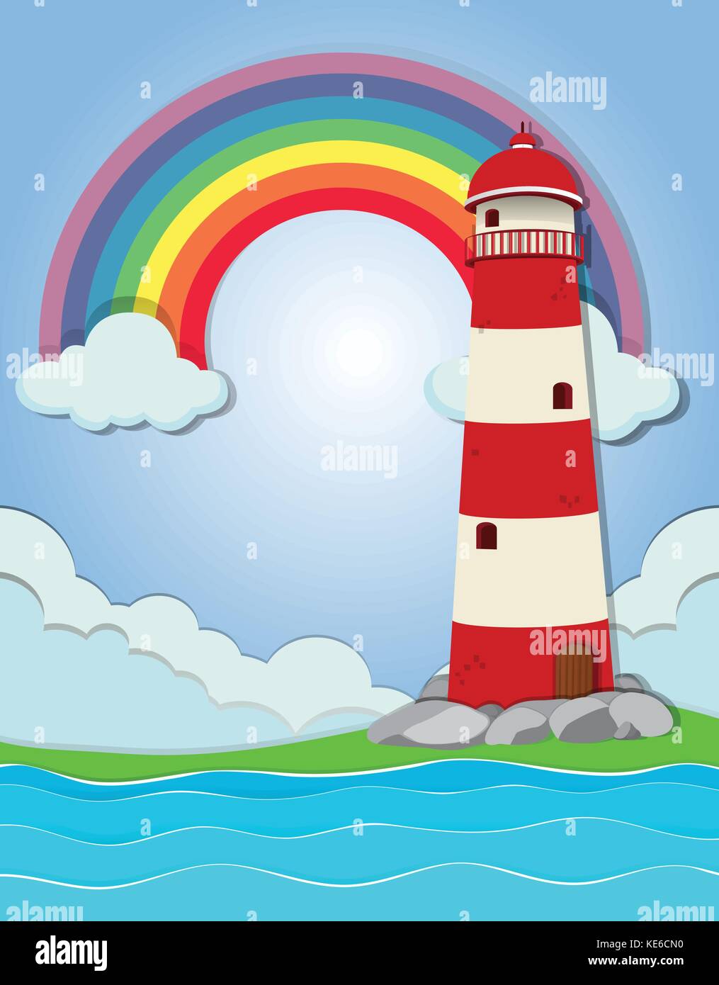 Lighthouse by the ocean illustration Stock Vector Image & Art - Alamy
