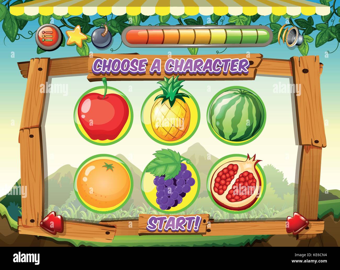 Game template with fresh fruits background illustration Stock Vector ...